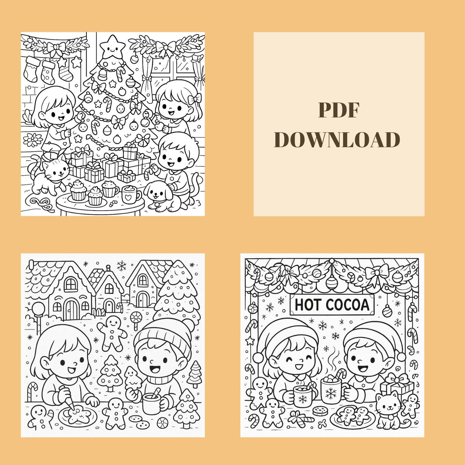 Cozy Kawaii Christmas Coloring Book | Easy Bold Line Coloring Pages for ...