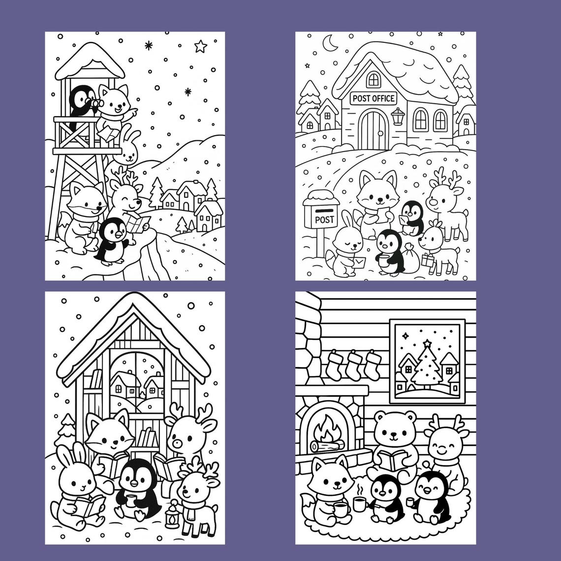 Nordic Winter Animals Coloring Book | Cute Twilight Christmas Village ...