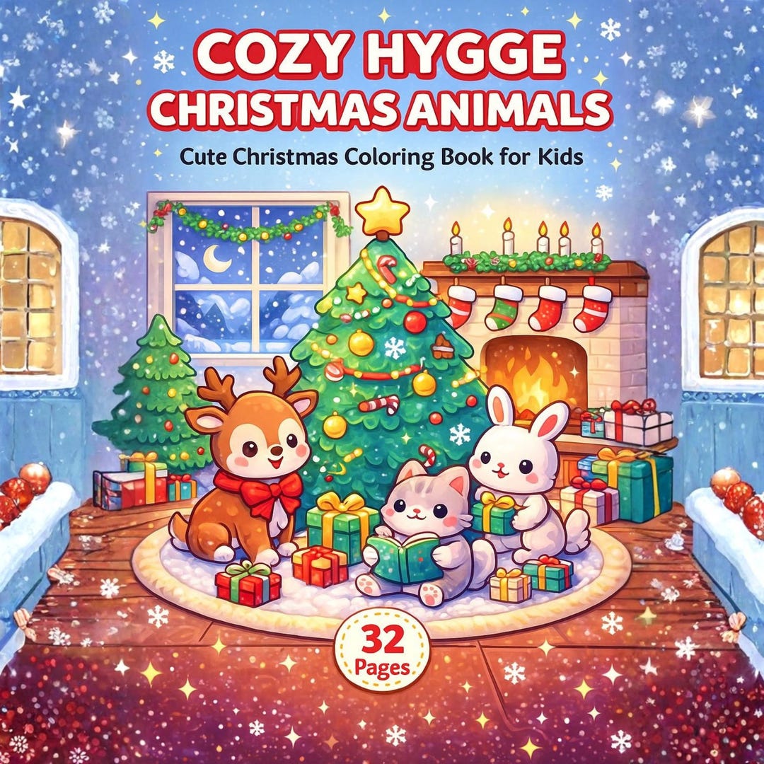 Cozy Hygge Christmas Animals Coloring Book |cute Kawaii Holiday ...