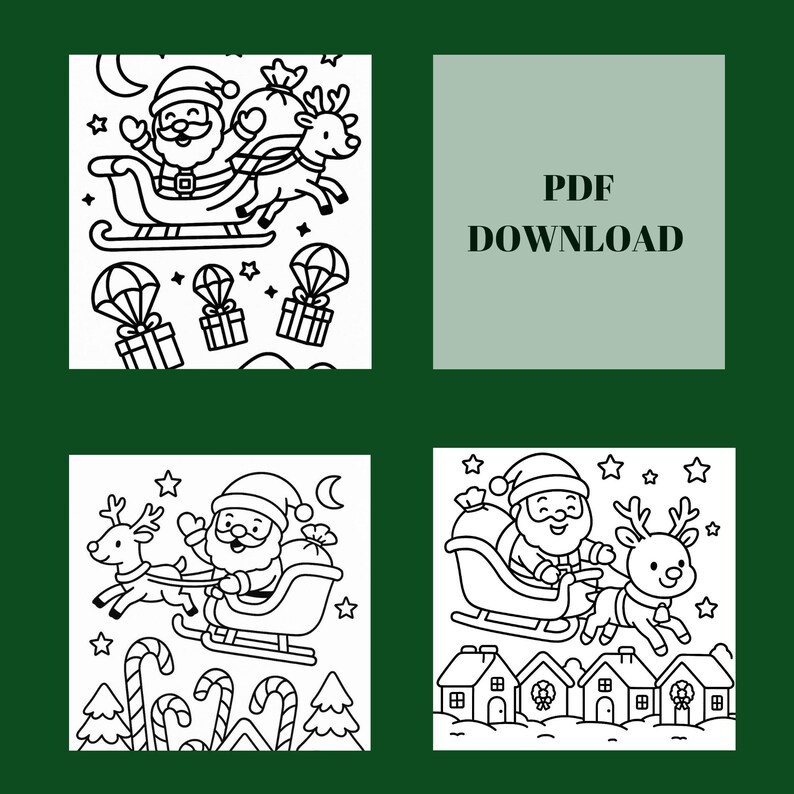 Santa’s Reindeer Adventure Coloring Book for Kids – 10 Easy Kawaii ...
