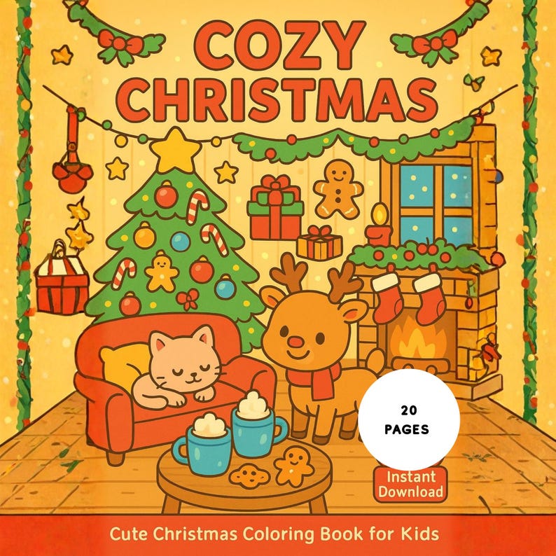 Cozy Kawaii Christmas Coloring Book | Easy Bold Line Coloring Pages for ...