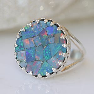 GENUINE AUSTRALIAN OPAL Ring Gift for Woman Mosaic Opal | Etsy