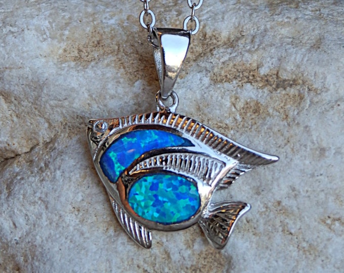 Silver Ocean Necklace. Opal Fish Pendant Necklace. Ocean Blue - Etsy