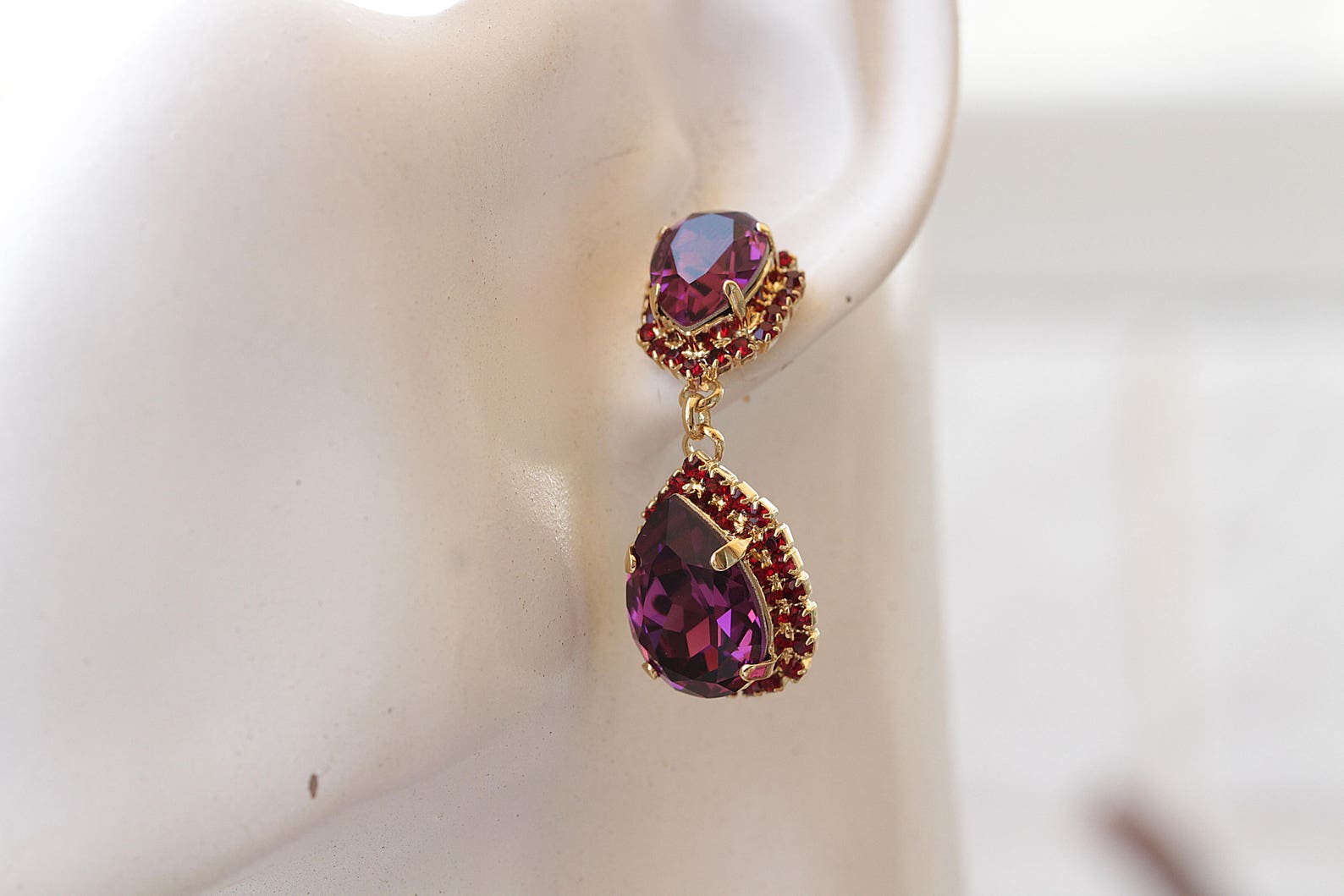 Purple Crystal Chandelier Earrings, Bridal Rhinestone Earrings - Etsy