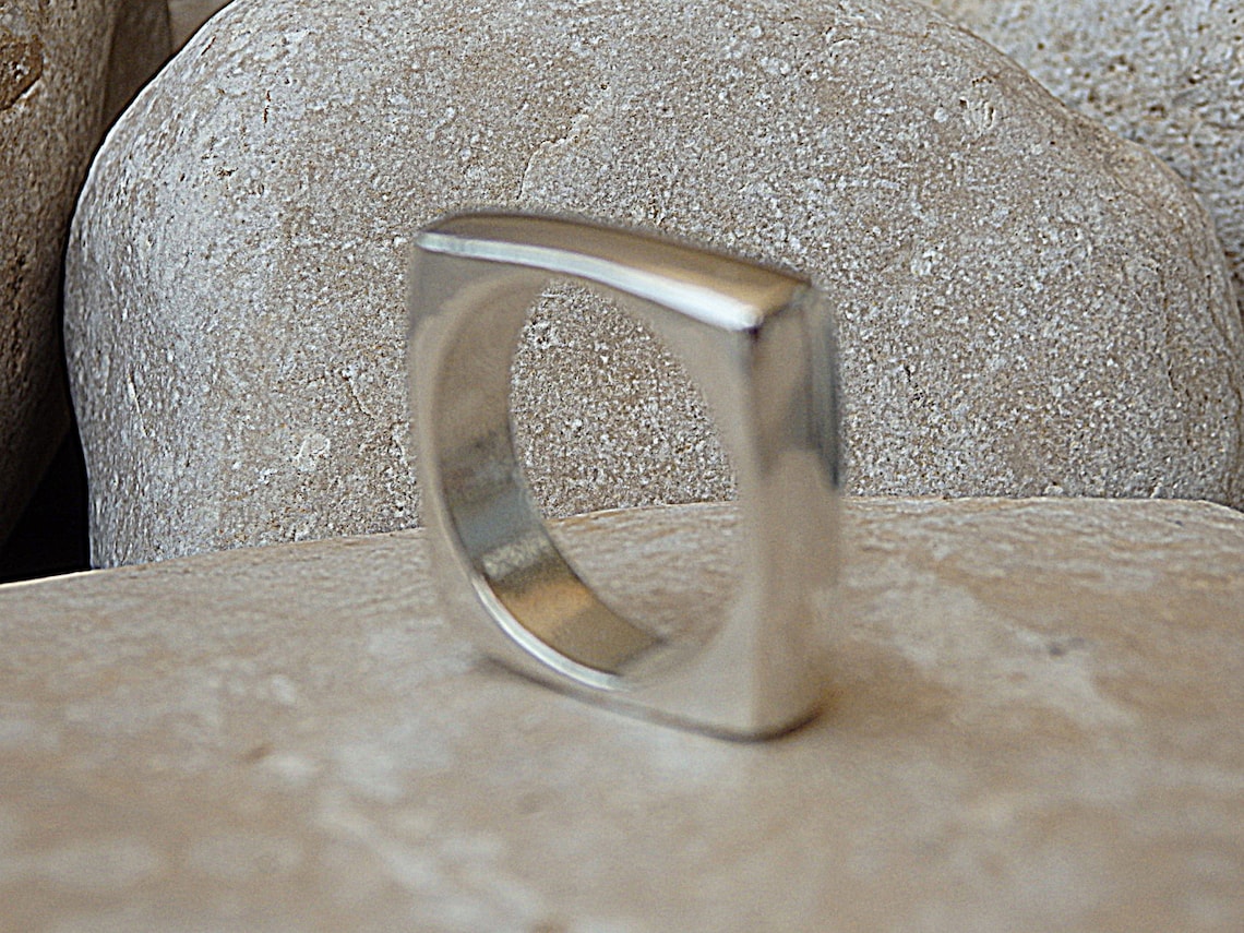 Sterling Silver Square Band Ring, Geometric Design - Etsy