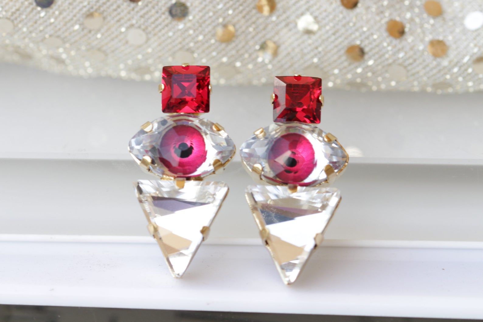 Hand of God Earrings Evil Eye Earrings Ruby Earrings Fatima - Etsy