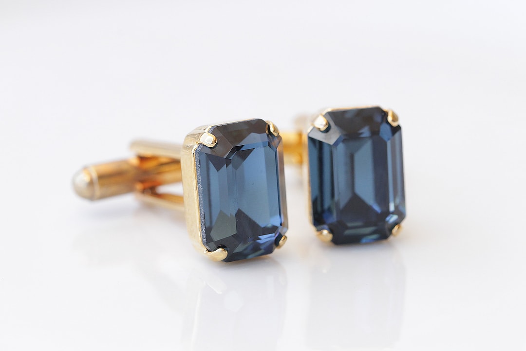 Navy Blue Crystal Cufflinks: 24K Gold Plated Suit Accessory - Etsy