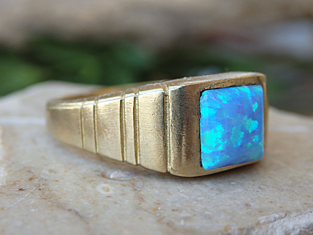 Gold Signet Ring Square Opal Signet Ring Fire Opal Ring - Etsy