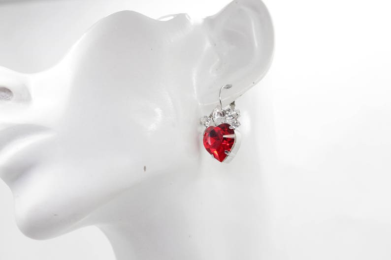 RED HEART EARRINGS, Valentines Day, Heart Shaped Earring, Ruby Crystal ...