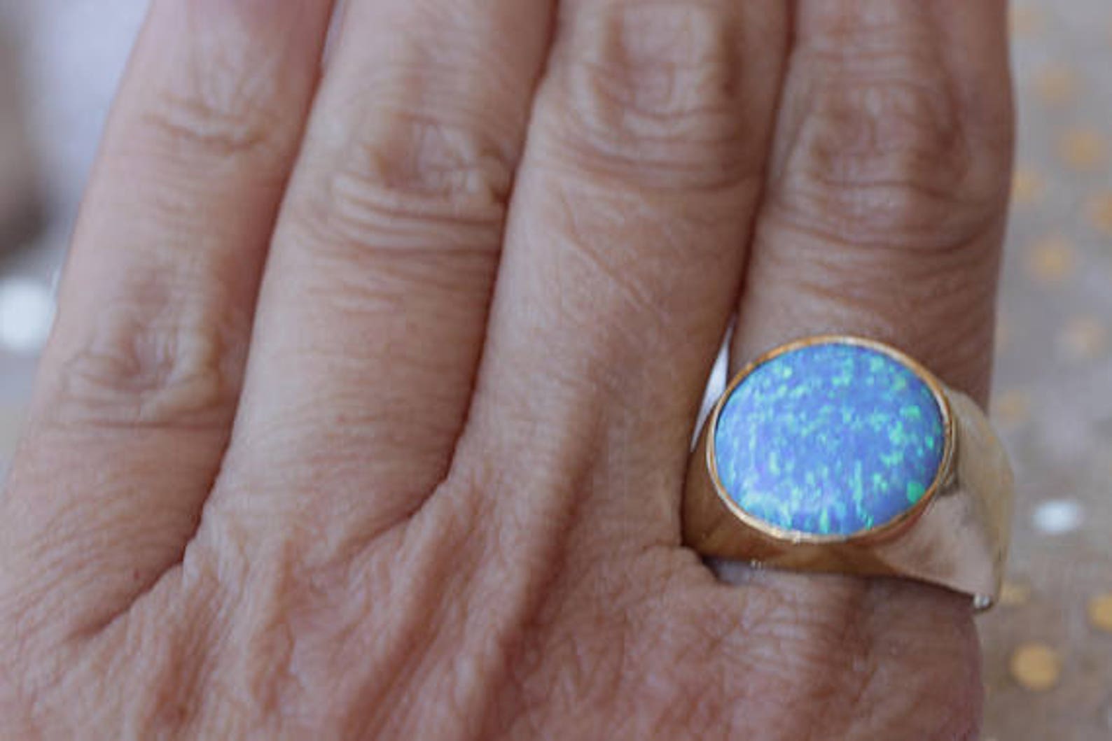 OPAL SIGNET RING Blue Opal Ring Chunky Ring Gift for Her | Etsy