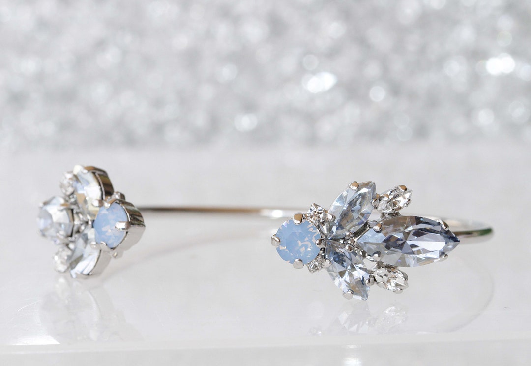 Vintage Crystal Cuff Bracelet, Bridal Ice Blue Jewelry - Etsy
