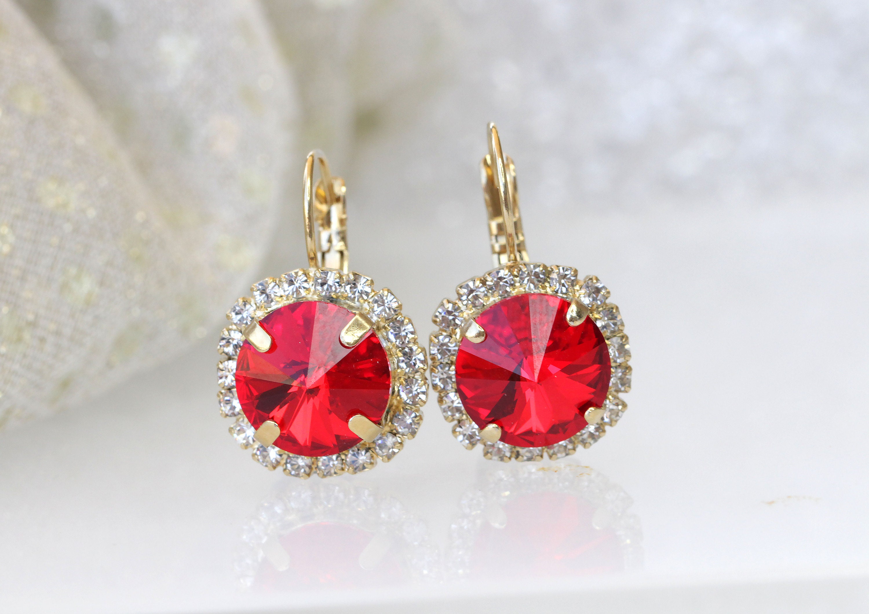 RED DROP EARRINGS, Red Ruby Bridal Earrings, Woman Jewelry, Ruby Red ...