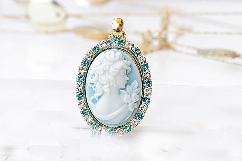 BRIDESMAID SET Blue White Cameo Set Earring Necklace Set | Etsy