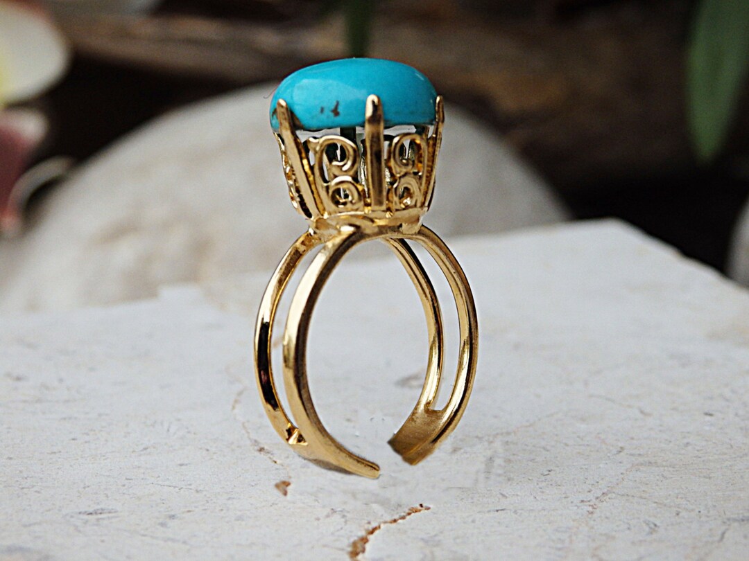 Turquoise Ring. Gold Plated Ring With Gemstone. Genuine Turquoise ...