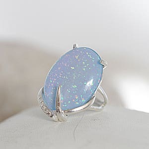 Light Blue Ring, Ice Blue Opal Ring, Womens Opal Ring, Baby Blue Ring ...