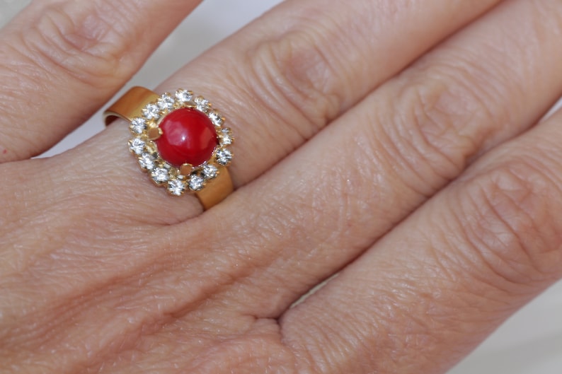 CORAL RING Red Stone Ring Coral Gold Ring Adjustable Woman - Etsy