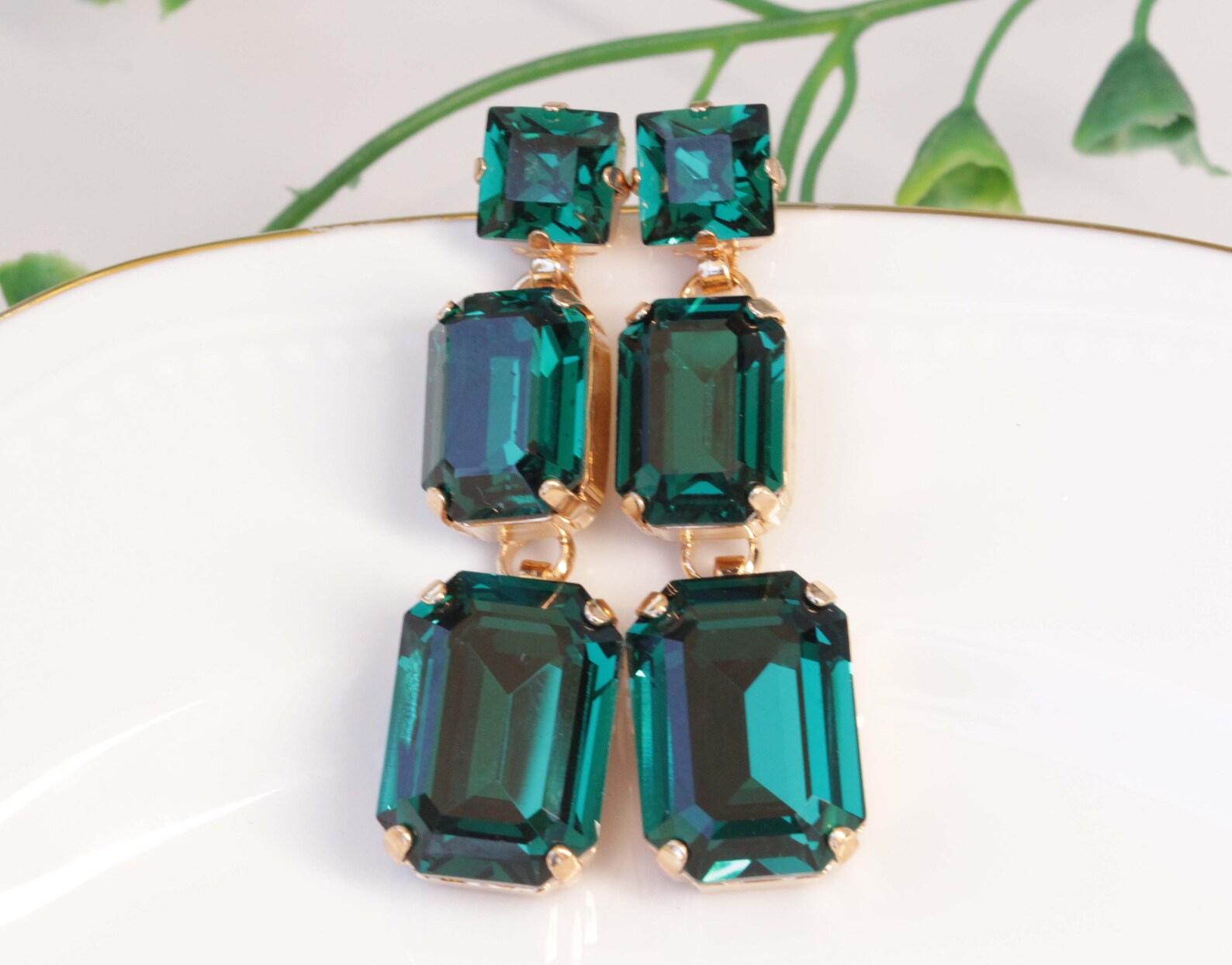 EMERALD DROP EARRINGS Simple Earrings Earrings Bridal - Etsy