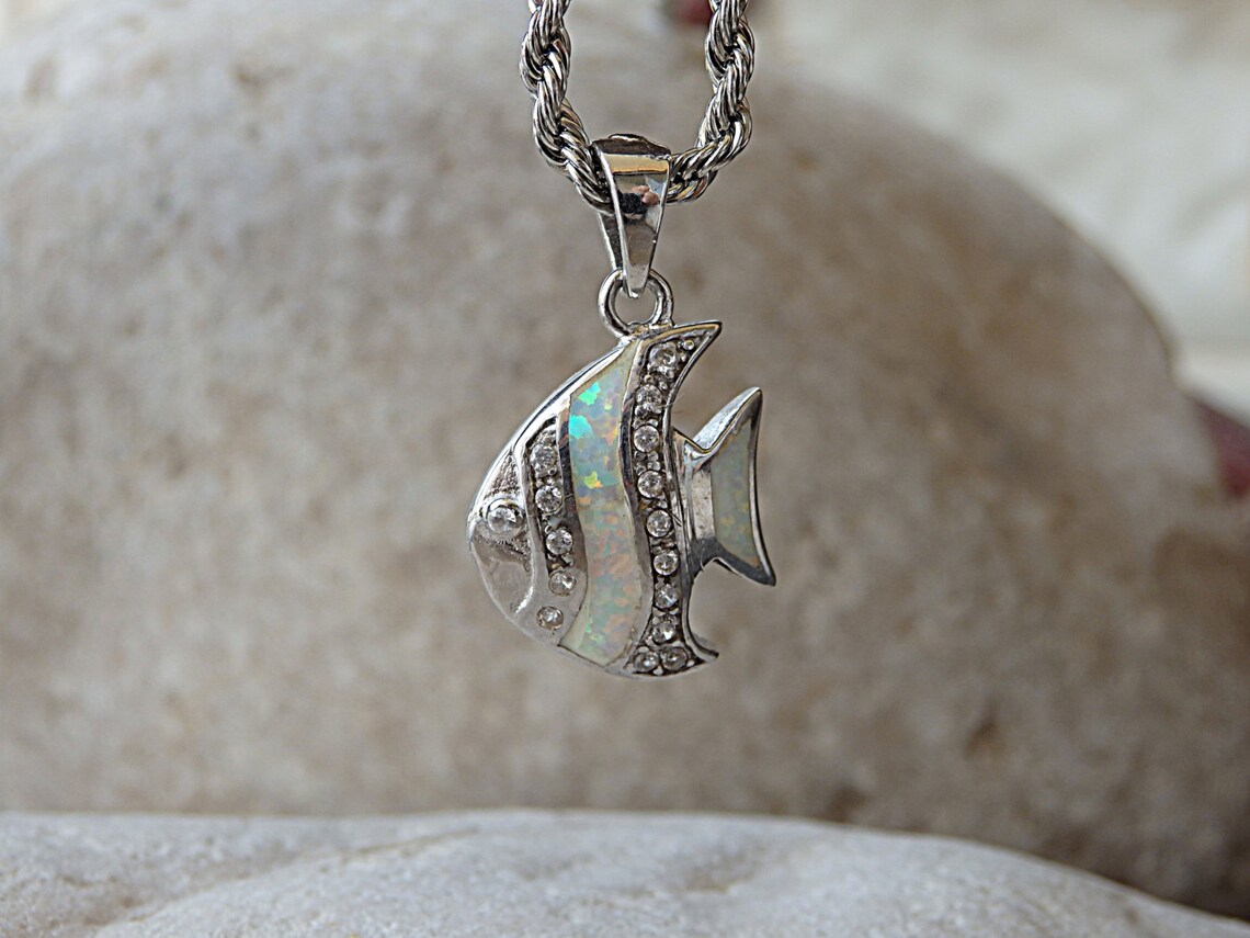 Opal Fish Necklace. White Opal Ocean Necklace. Opal and - Etsy