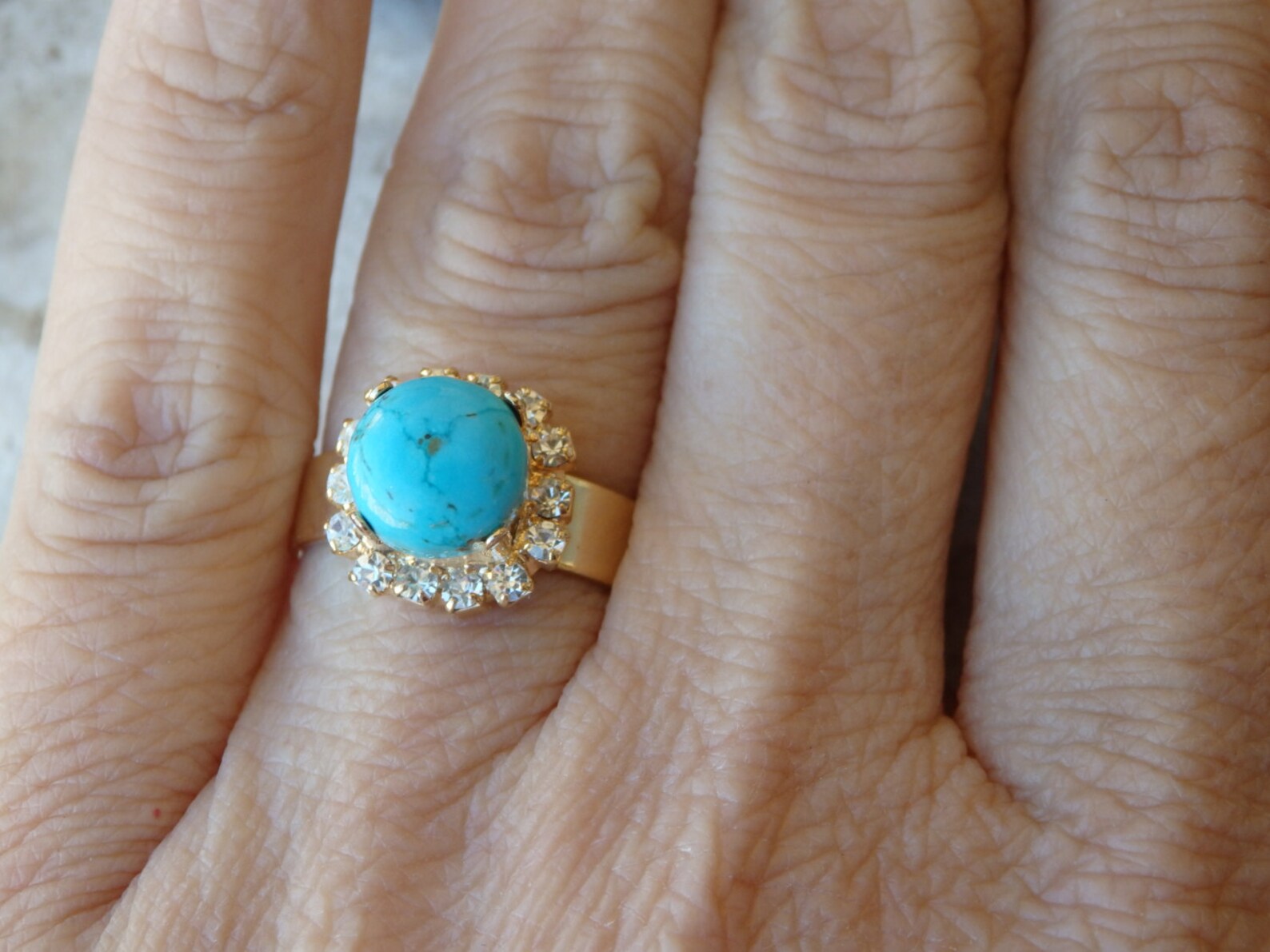 Gold Turquoise Stone Ring Genuine Turquoise Ring BLUE STONE - Etsy