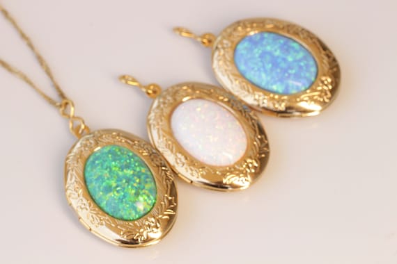 Opal Locket Necklace Choose Your Colorkeepsake Oval - Etsy