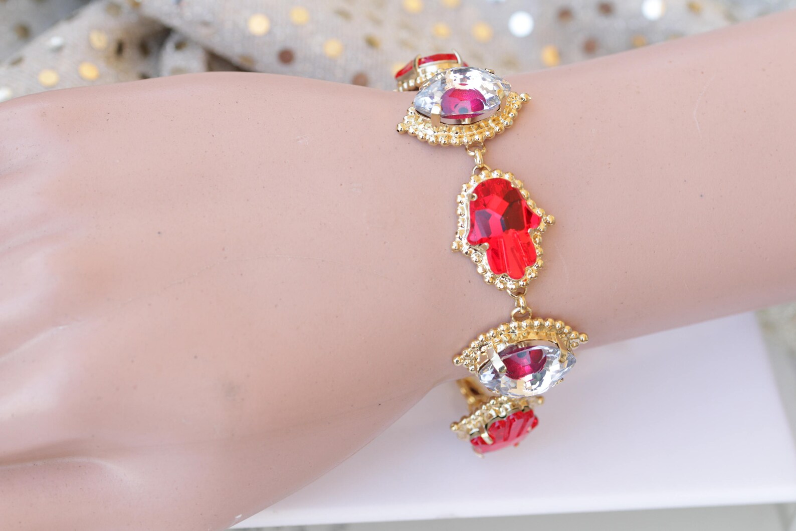 Red Crystal Hamsa Bracelet, Turkish Eye, Good Luck Bracelet - Etsy