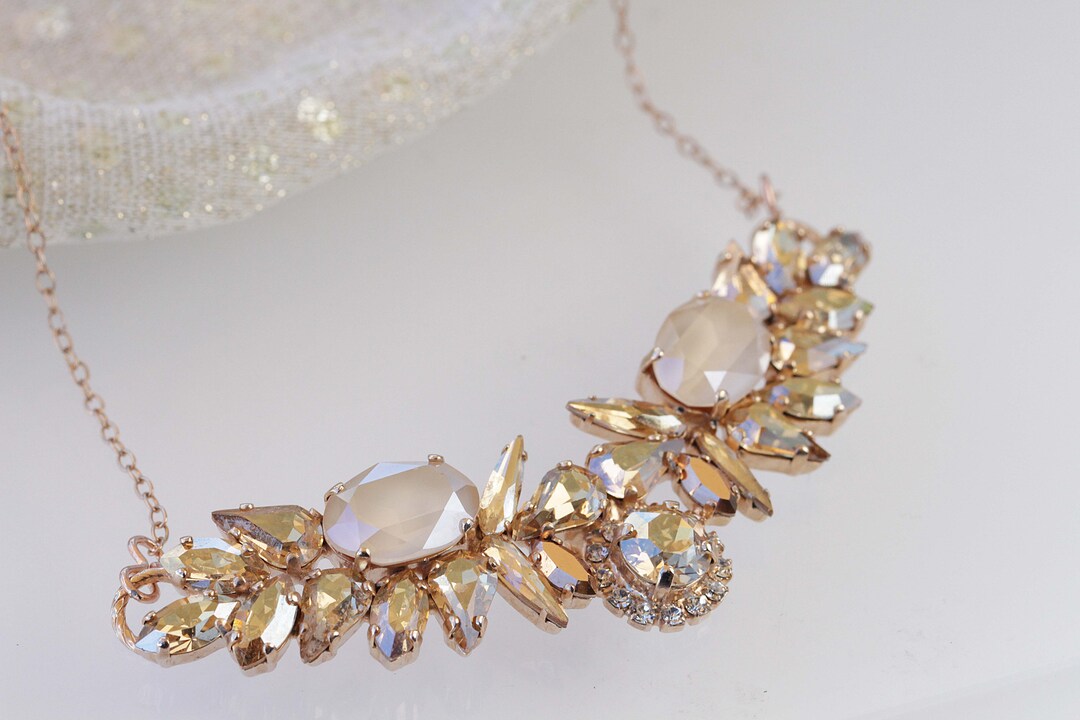 Bridal Champagne Crystal Necklace: Rose Gold Wedding Jewelry - Etsy