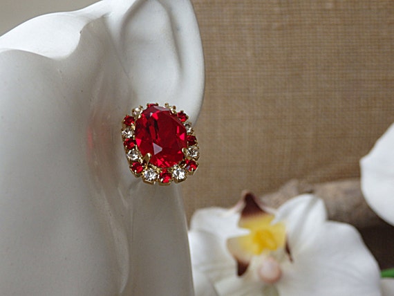 Red Earrings Romantic Jewelry Red Stud Earrings Red Crystal Earrings Earrings for Birthday Present. Large Stud Earrings. Women Earrings Etsy UK
