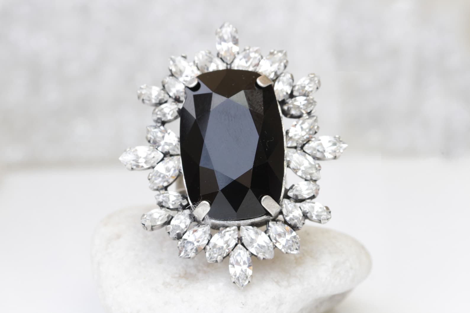 BLACK COCKTAIL RING Ring Black Cluster Ring Extra Large | Etsy