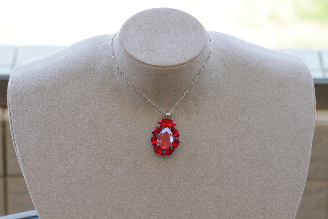 RED NECKLACE Ruby Red Necklace Pendant Mother's | Etsy