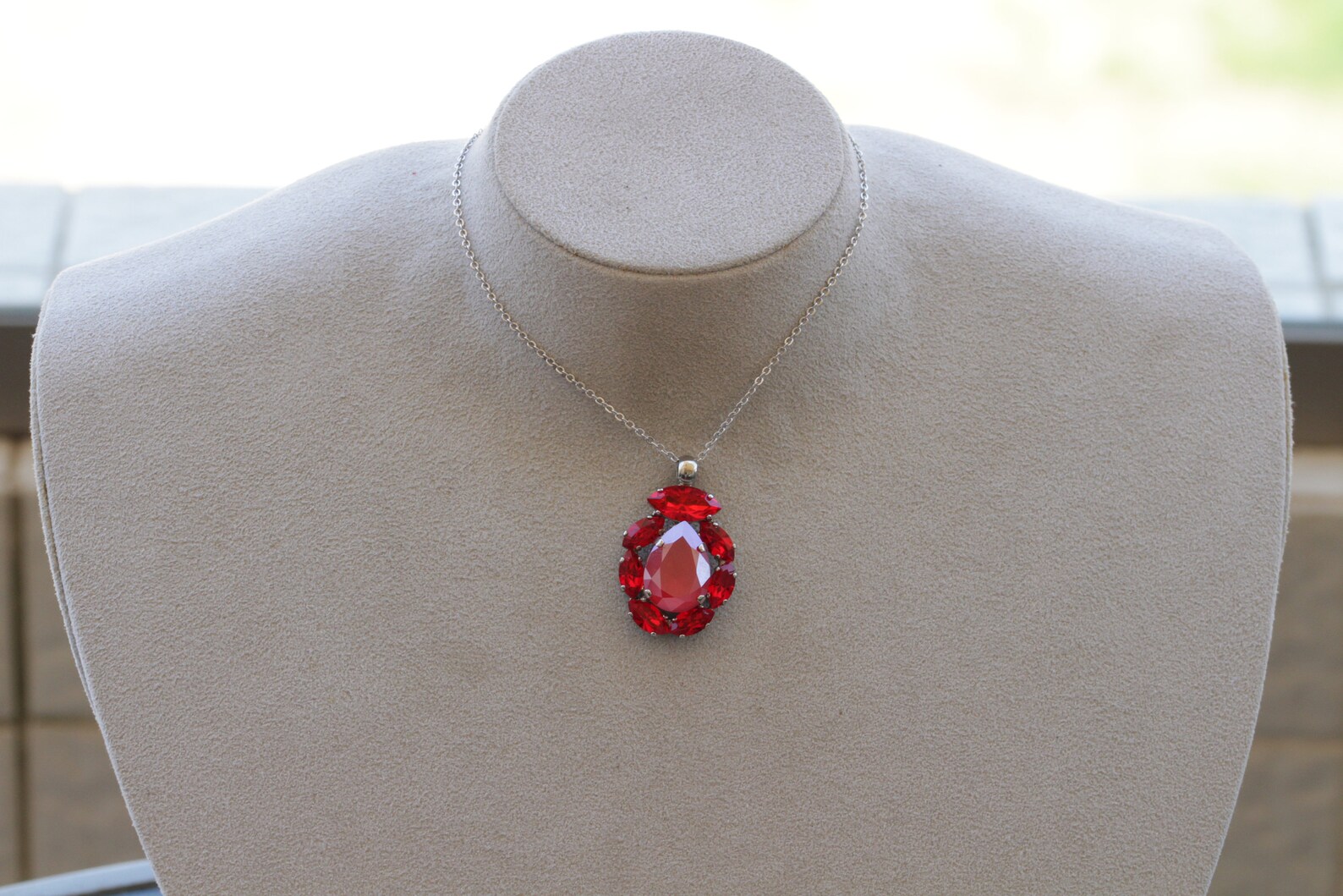 Ruby Red Crystal Pendant Necklace, Gold or Silver Plated - Etsy
