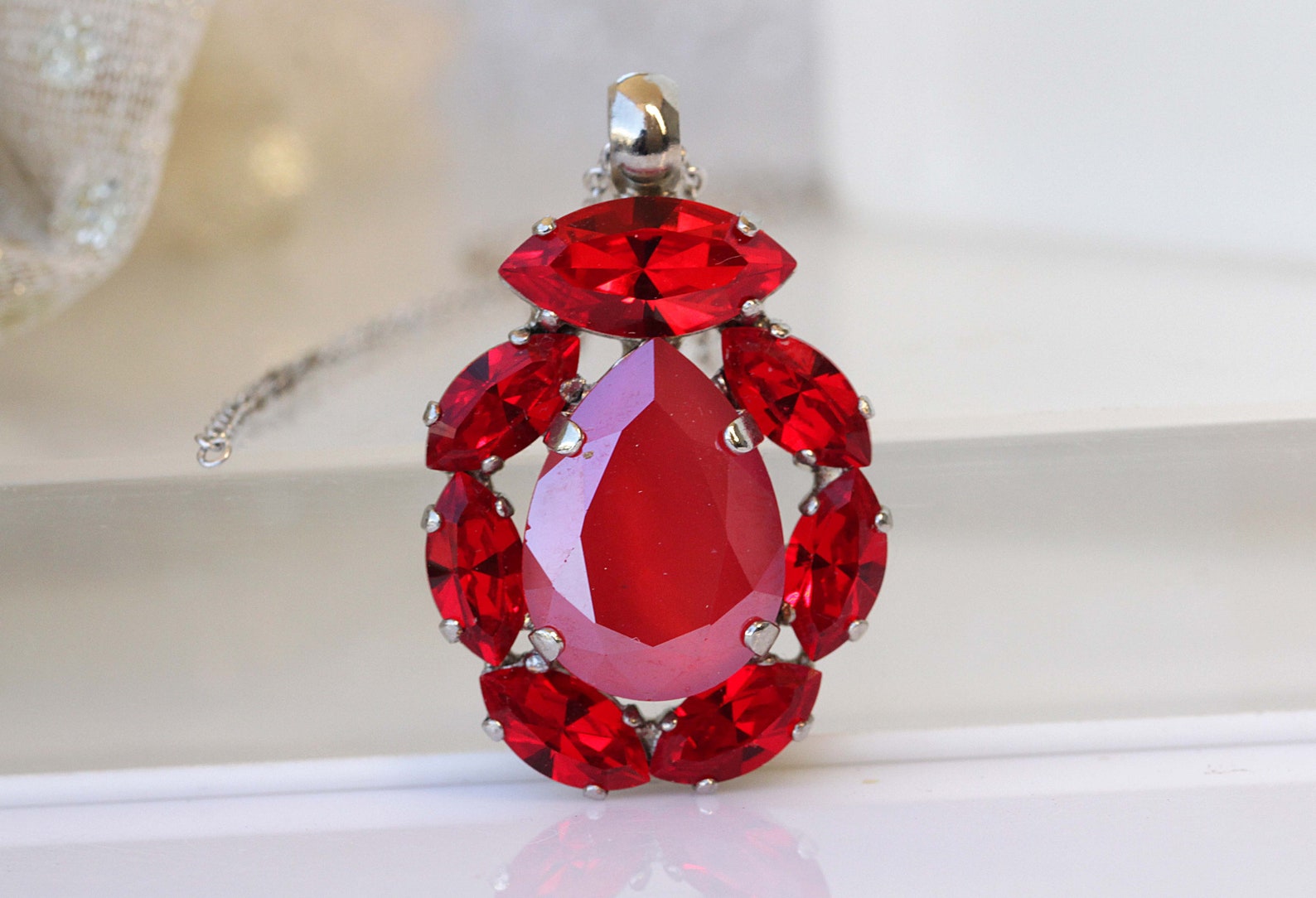 RED NECKLACE Ruby Red Necklace Pendant Mother's | Etsy