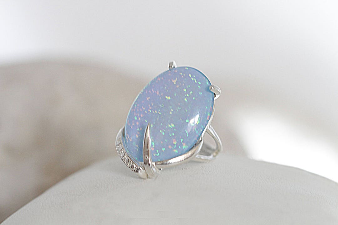 Light Blue Ring, Ice Blue Opal Ring, Womens Opal Ring, Baby Blue Ring ...