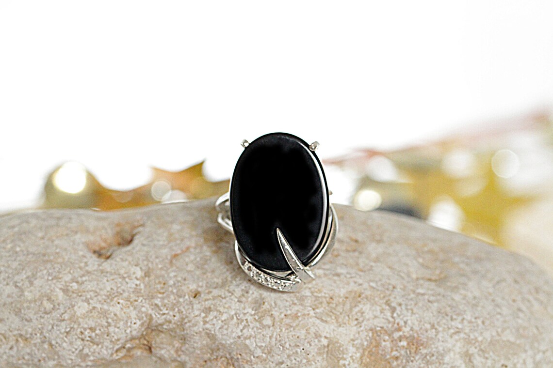 Black Ring, Onyx Silver Ring, Flat Top Ring, Large Size Ring, Onyx ...