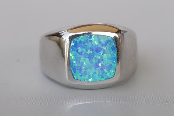 Opal Silber Signet Ring Feuer Opal Signet Ring BlauEr Signet Ring QuadratIscher Opal Ring Quadrat Sterling Ring Manner Frauen Unisex Geschenk fur Mann Etsy