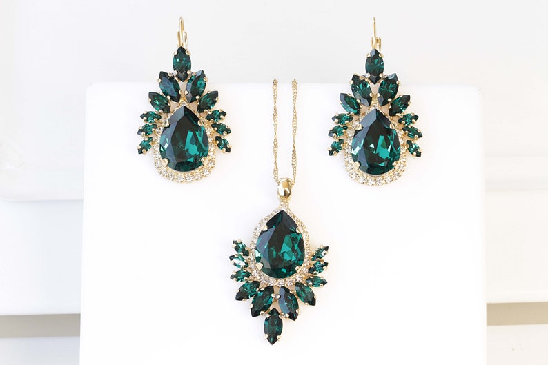 EMERALD JEWELRY SET Bridal Emerald Earrings Necklace Set - Etsy