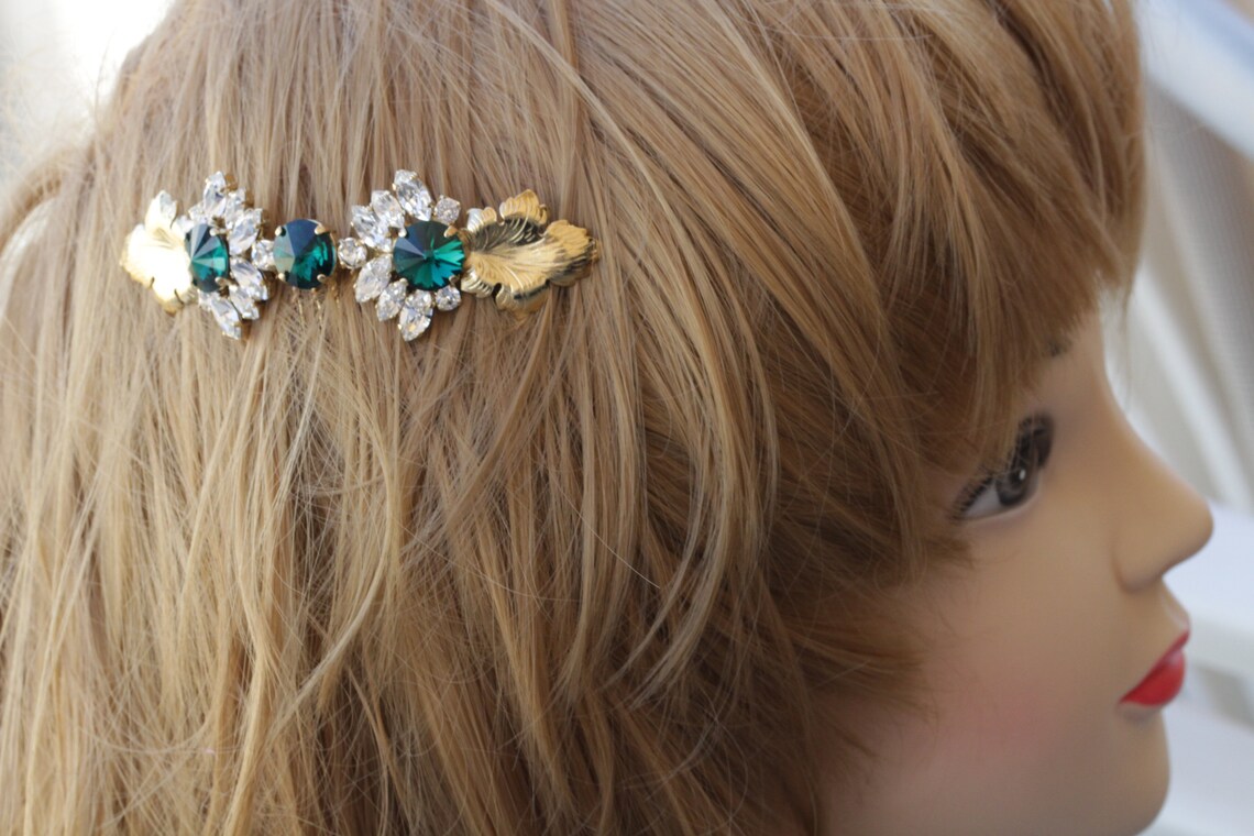 EMERALD HAIR Comb Bridal Green Hair Comb Rhinestone Hair - Etsy