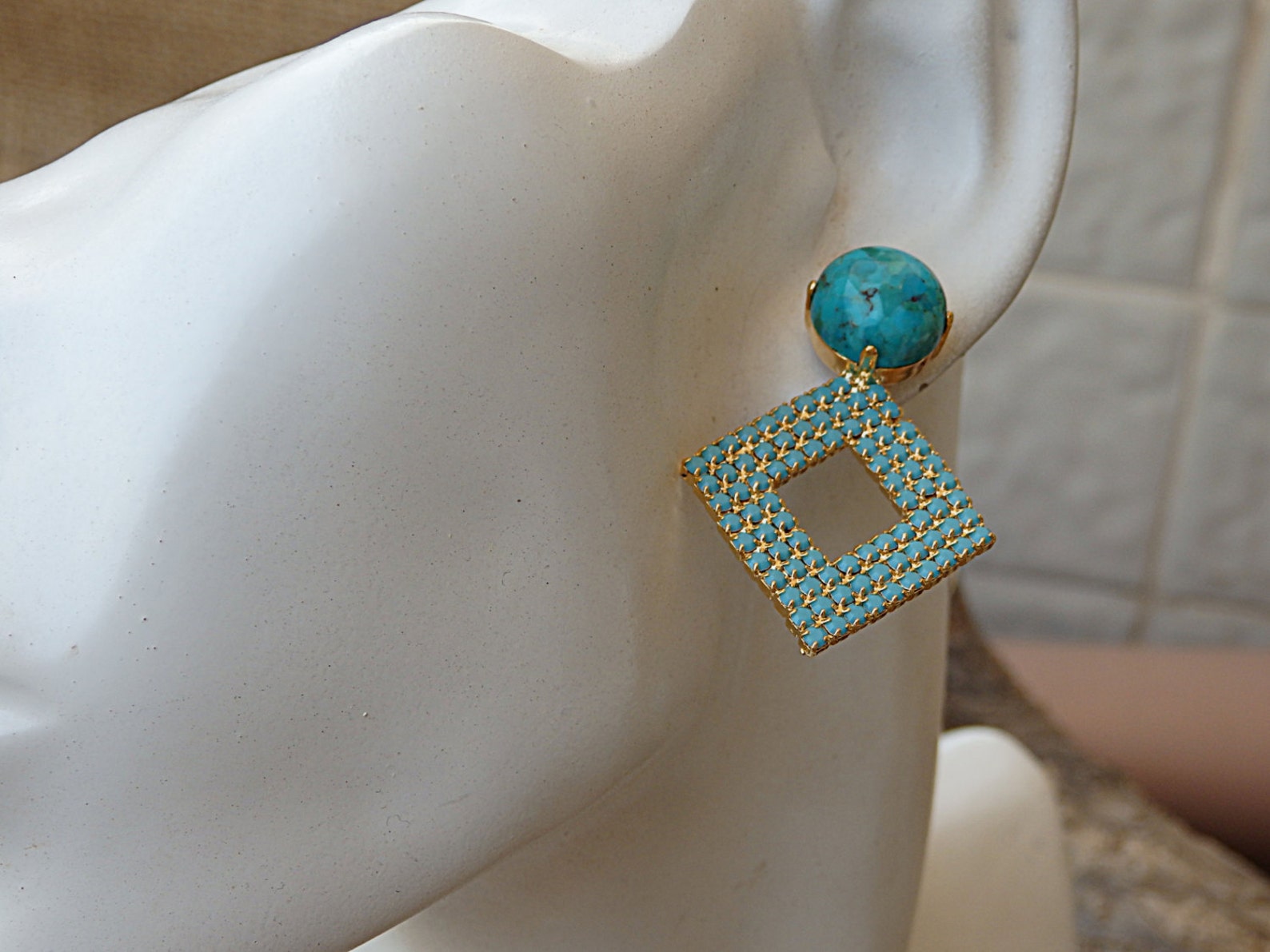 Turquoise Bracelet, Genuine Turquoise Jewelry, Rhombus Bracelet ...