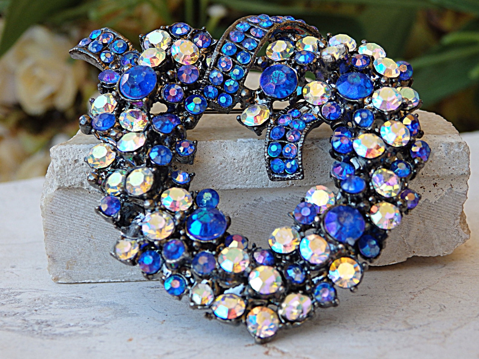Heart Brooch Rhinestone Brooch Sapphire Crystal Blue Royal - Etsy