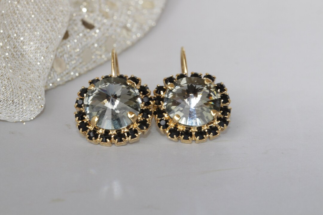 Smoky Gray Crystal Leverback Earrings, Bridal Rhinestone Earrings - Etsy