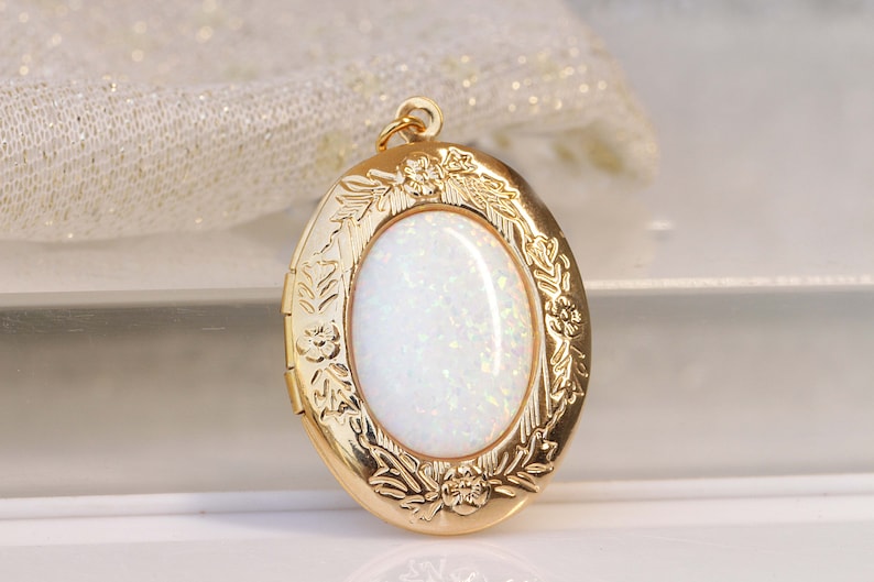 Opal Locket Necklace Choose Your Colorkeepsake Oval - Etsy