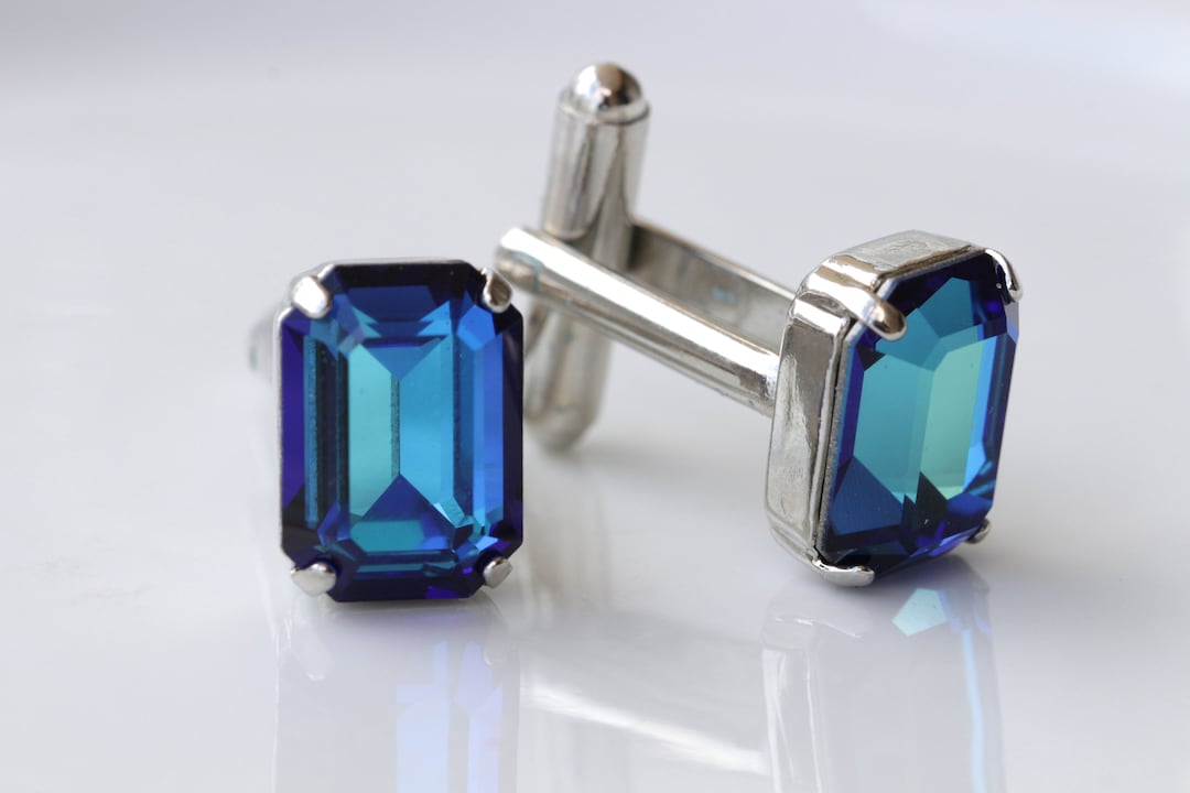 Blue Crystal Cufflinks: 24K Gold or Silver Plated - Etsy