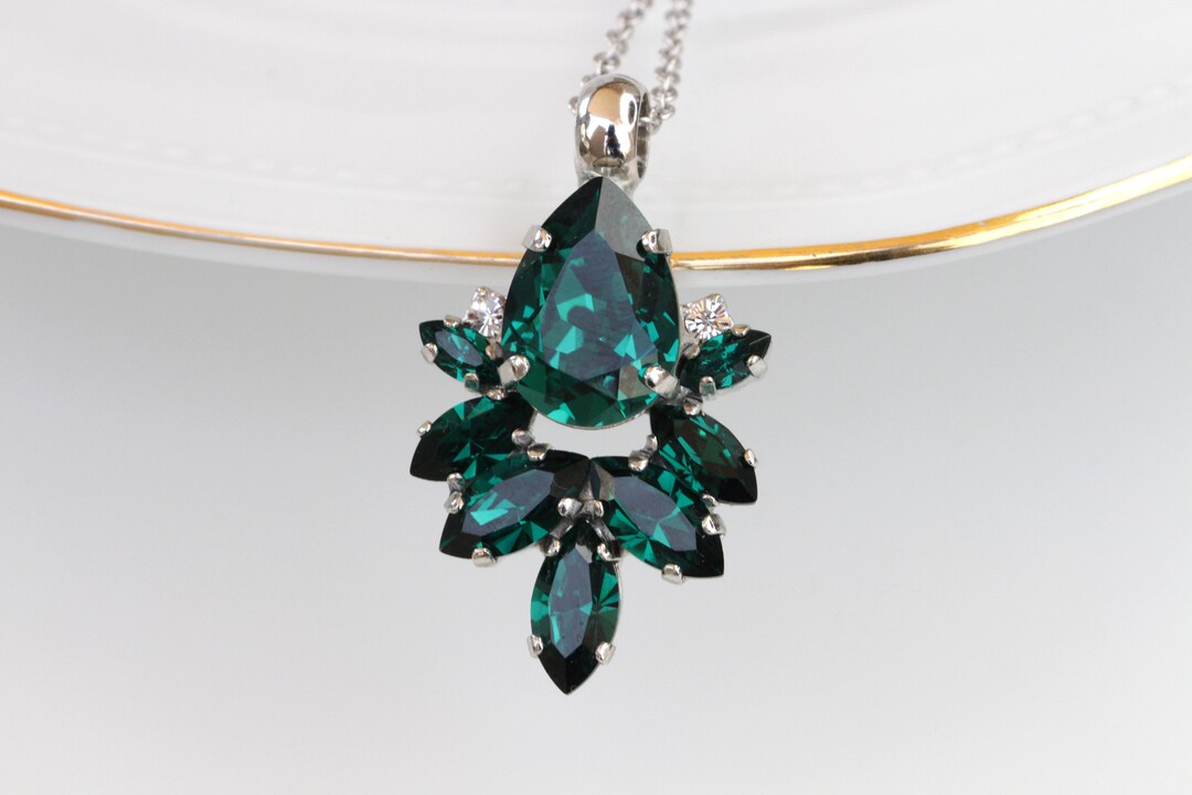 Emerald Crystal Cluster Necklace: Bridal Bridesmaid Jewelry - Etsy