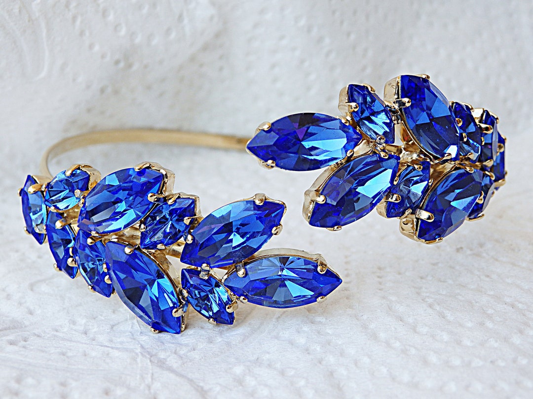 Pulsera de novia, Pulsera azul zafiro, Joyería de boda azul, Pulsera ...