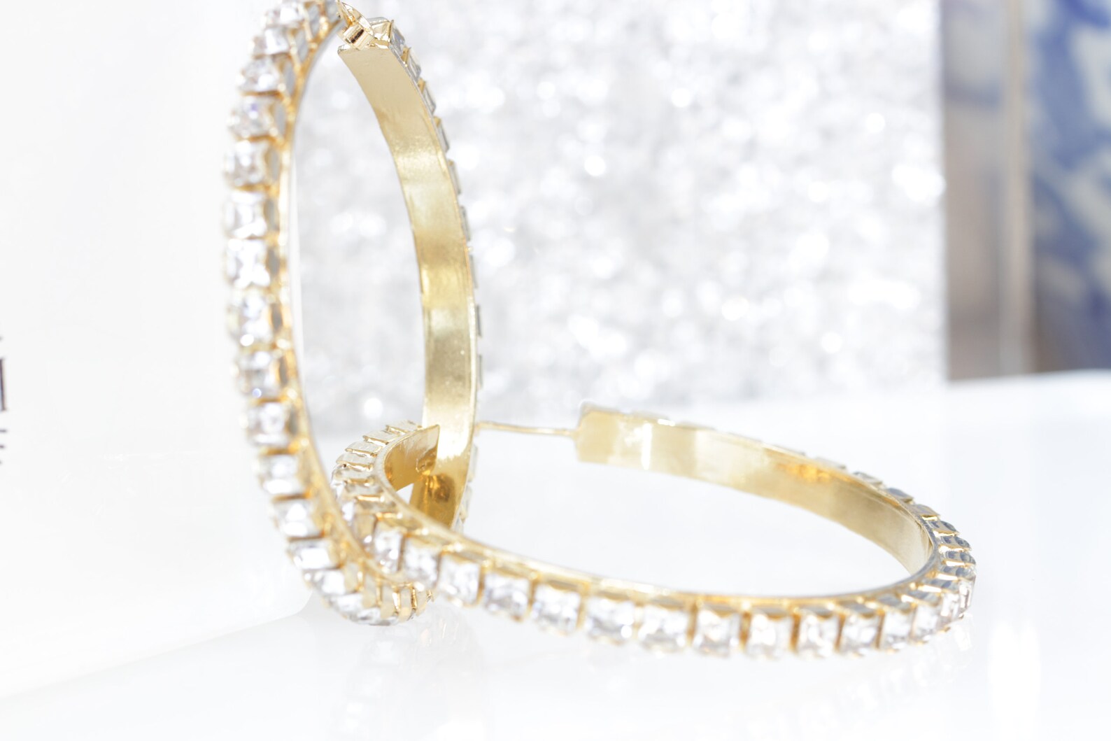 CLEAR HOOP EARRINGS Extra Large Rhinestone Earrings Gold - Etsy