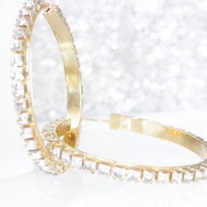 CLEAR HOOP EARRINGS, Extra Large Rhinestone Earrings, Gold Plated ...
