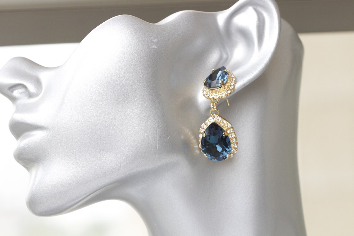 NAVY Blue DROP EARRINGS Blue Navy Chandelier Long Earrings - Etsy