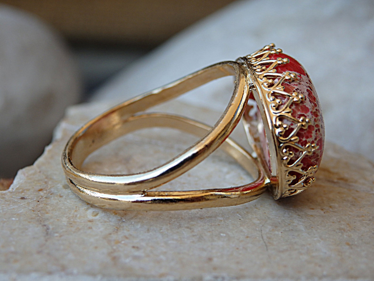 Red Jasper Ring, Red Gemstone Ring, Gold Filled Ring, Gold Oval ...