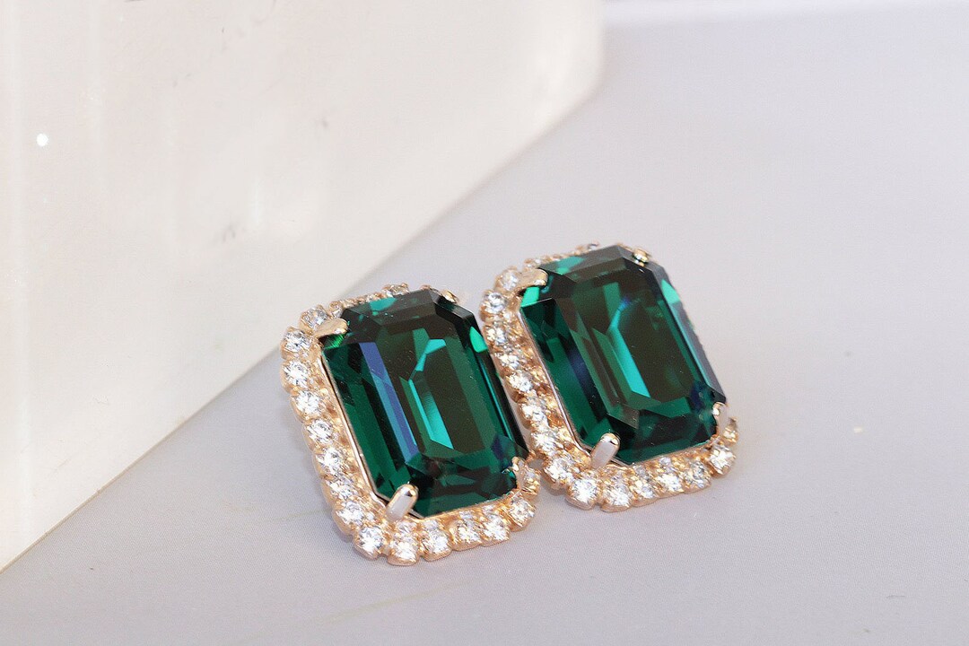 Emerald Green Crystal Stud Earrings: Prom Bridal Earrings - Etsy