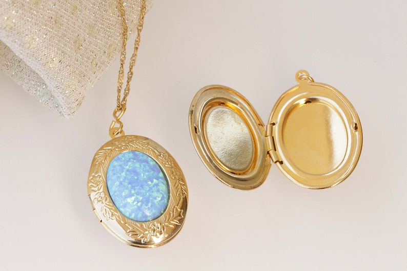 Opal Locket Necklace Choose Your Colorkeepsake Oval - Etsy