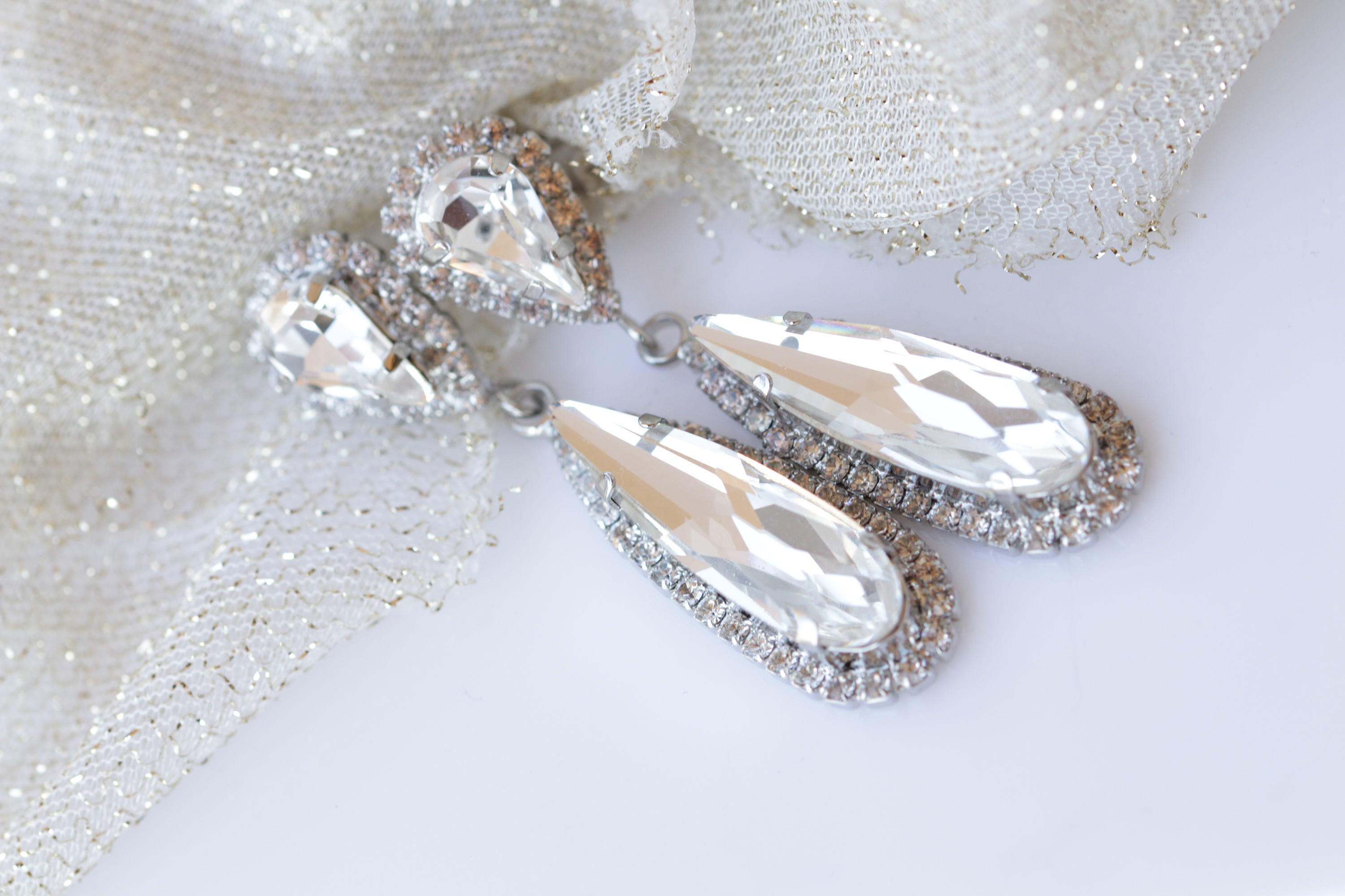 Crystal Chandelier Earrings, Double Drop Bridal Earrings - Etsy